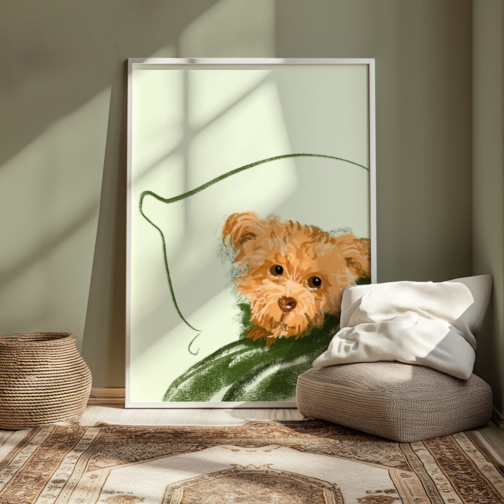 Doggie Doodle - Custom dog Illustration in colour - Greetings from Sarah